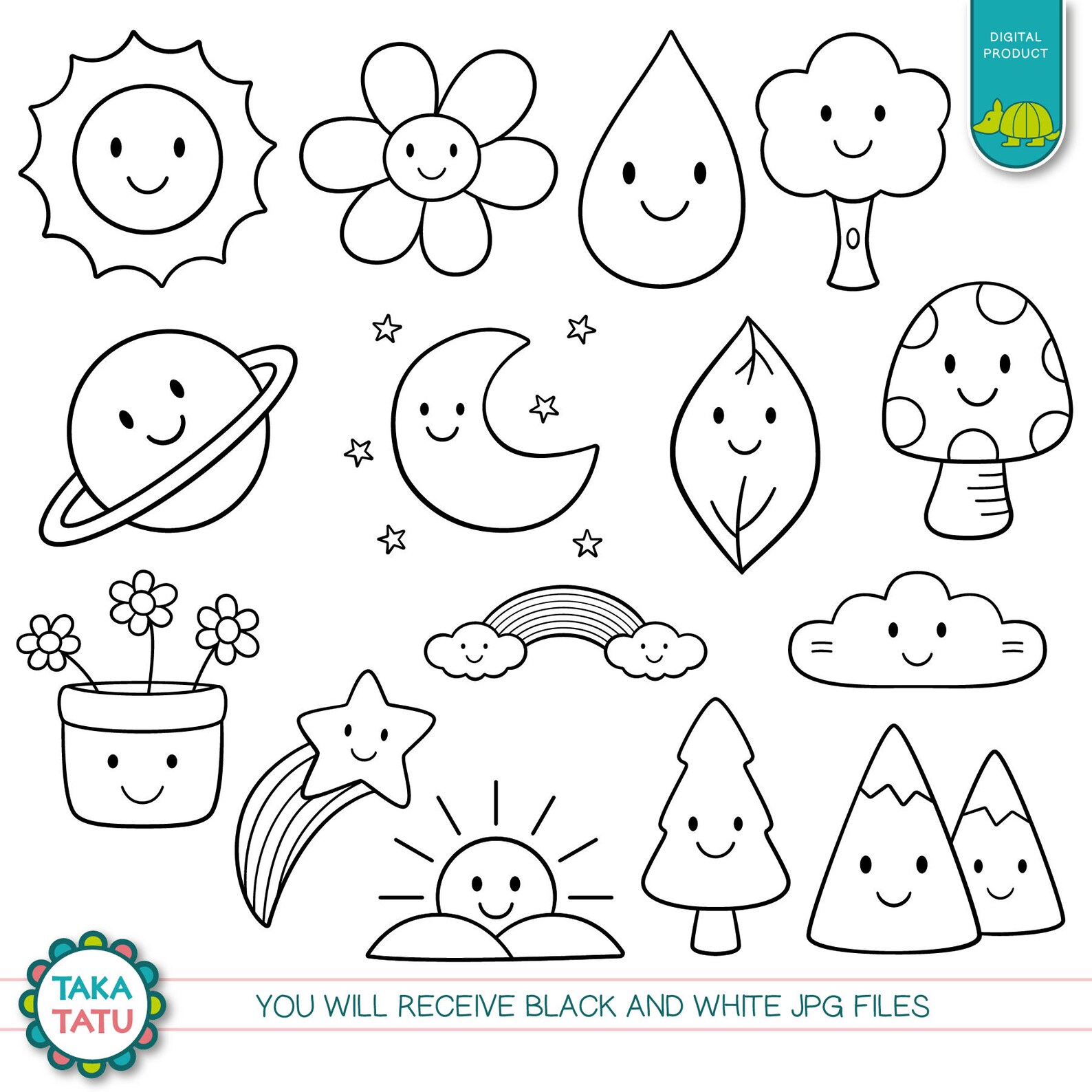 Kawaii Nature Digital Stamp Pack Kawaii Nature Clipart / | Etsy