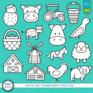 Farm Digital Stamp - Farm Clipart / Farm Line Art / Farm Animals / Cute ...