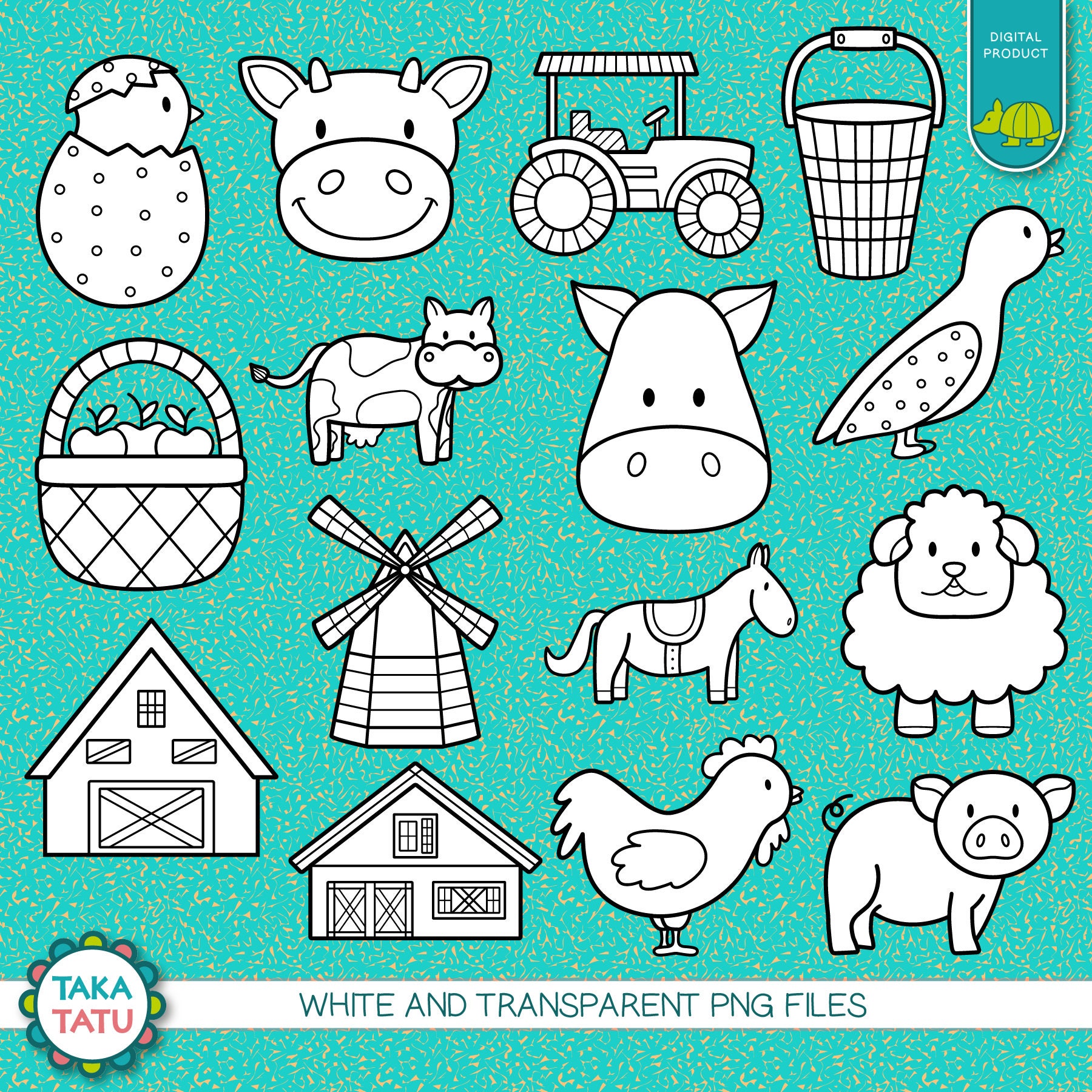 Outline Farm Animals Digital Clipart Clip Art Graphics Etsy Wingspan
