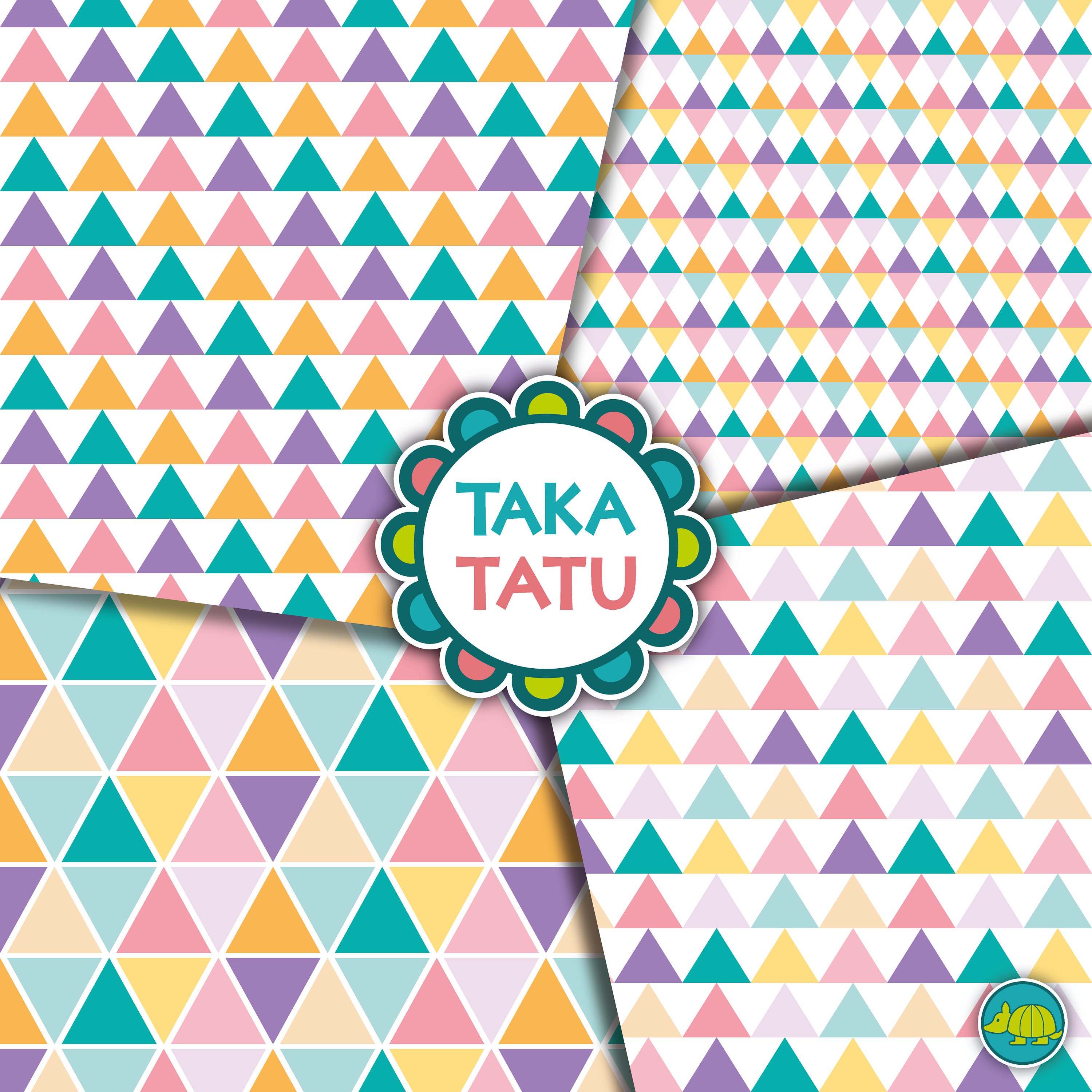 Fun Triangles Digital Paper Pack Colorful Geometric Seamless | Etsy