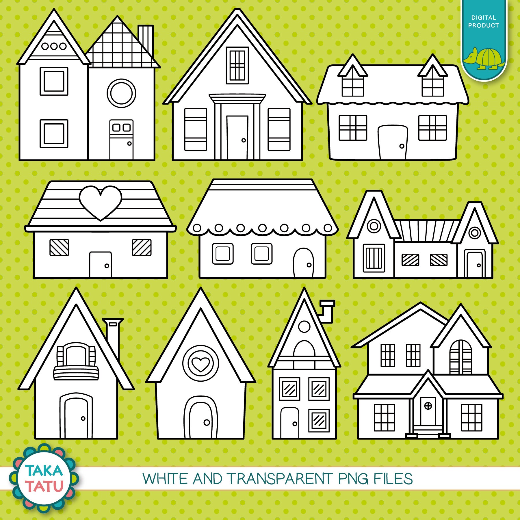 Sweet Home Digital Stamp Pack - Black and White Clipart / House Clipart ...
