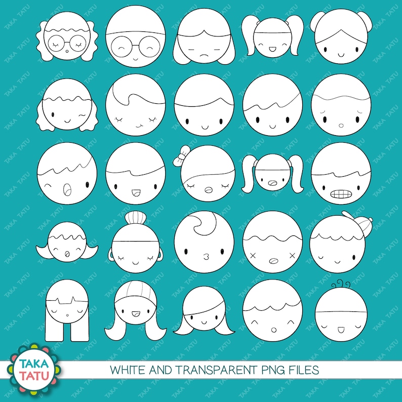 Cute Faces Clipart Kids Faces Digital Stamp / Character | Etsy