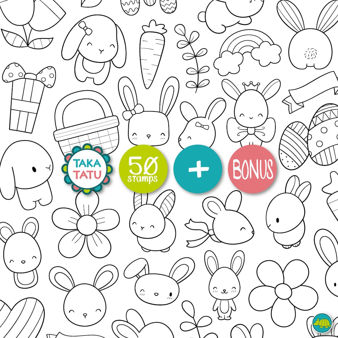 Easter Bunny Clipart - Bunny Doodles Digital Stamp / Easter Egg Doodles ...