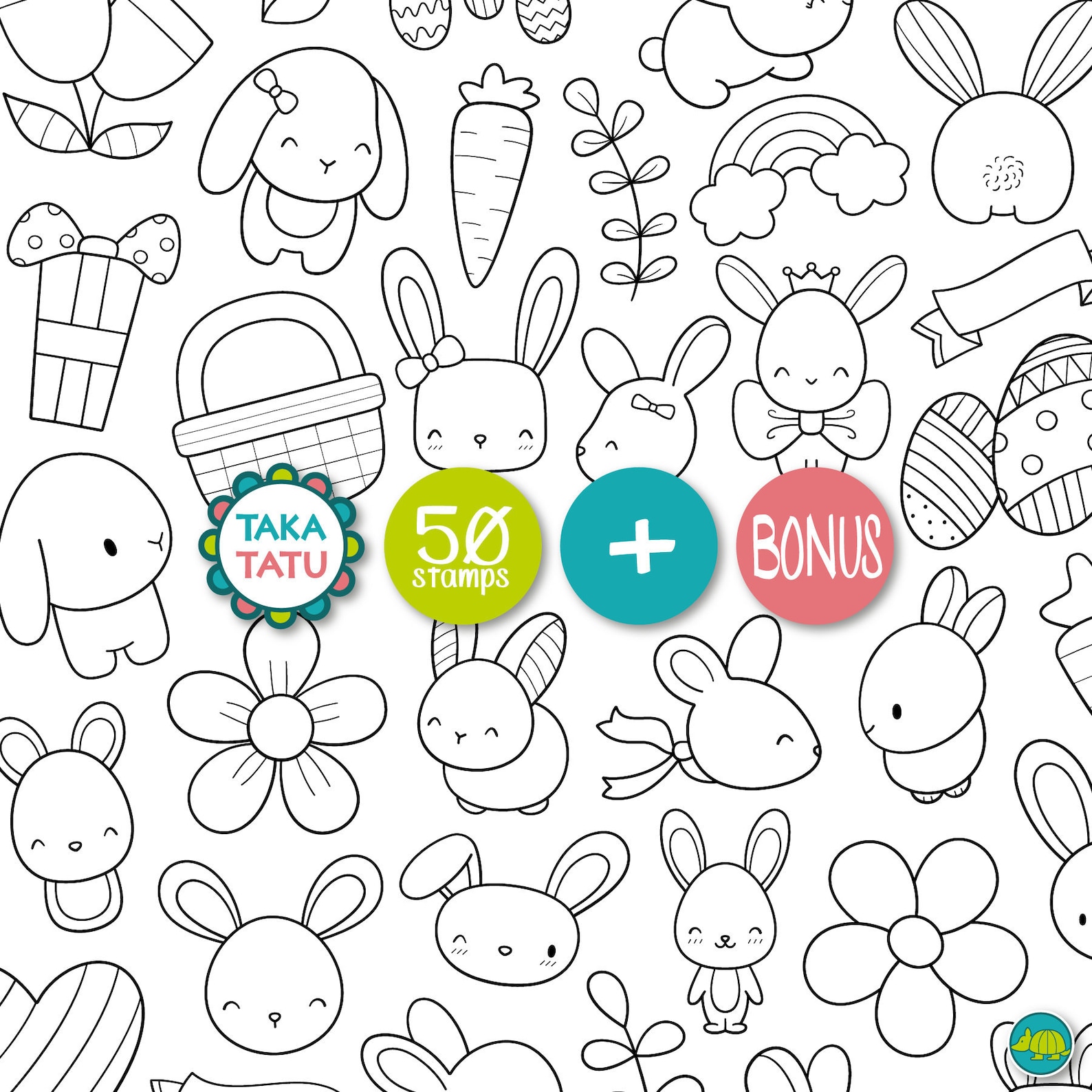 Easter Bunny Clipart - Bunny Doodles Digital Stamp / Easter Egg Doodles ...
