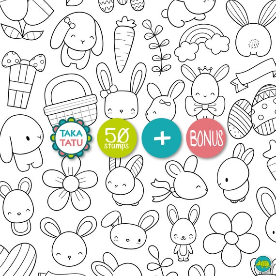 Easter Bunny Clipart Bunny Doodles Digital Stamp / Easter | Etsy