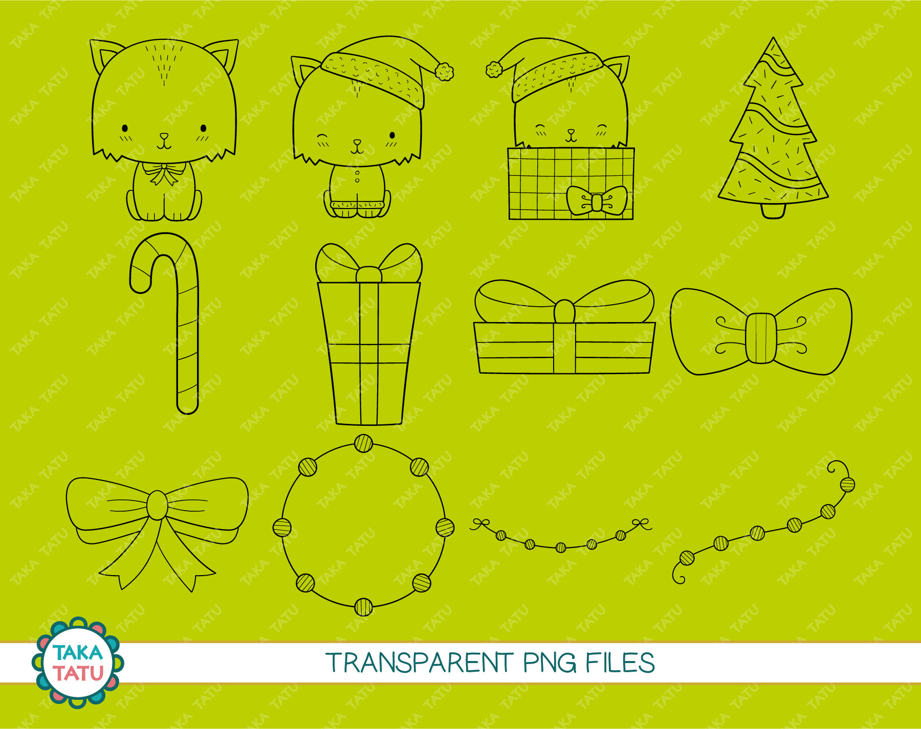 Christmas Cat Digital Stamp Christmas Clipart / Cat Clipart - Etsy