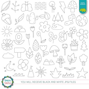Nature Clipart - Forest Digital Stamp / Black and White Line Art Nature ...