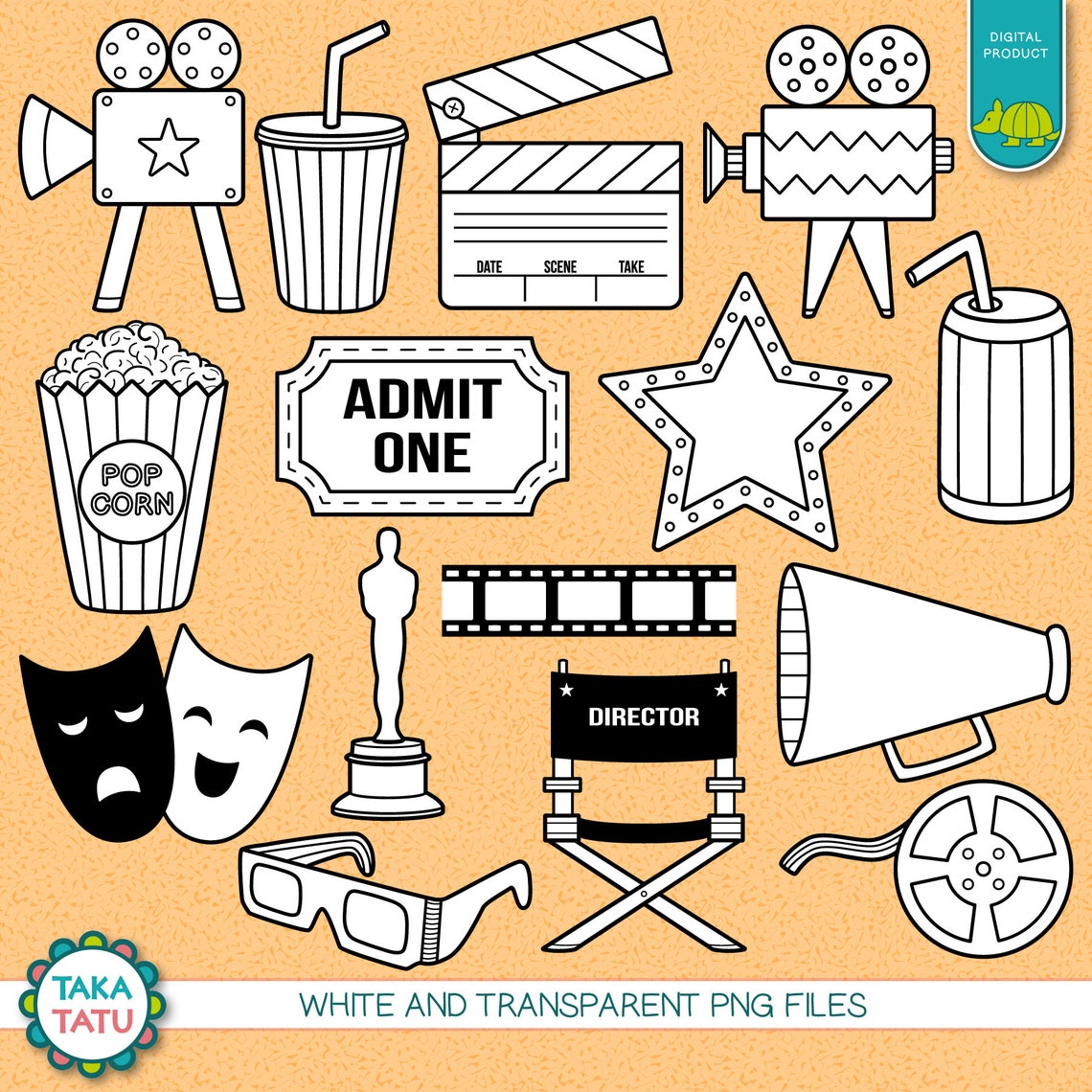 Movies Digital Stamp - Movies Clipart / Movie Night / Movie Clipart ...