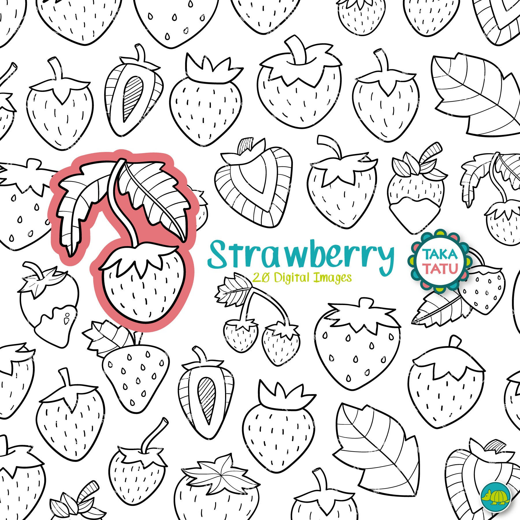 Strawberry Doodles Clipart - Fruit Digital Stamp / Hand Drawn ...