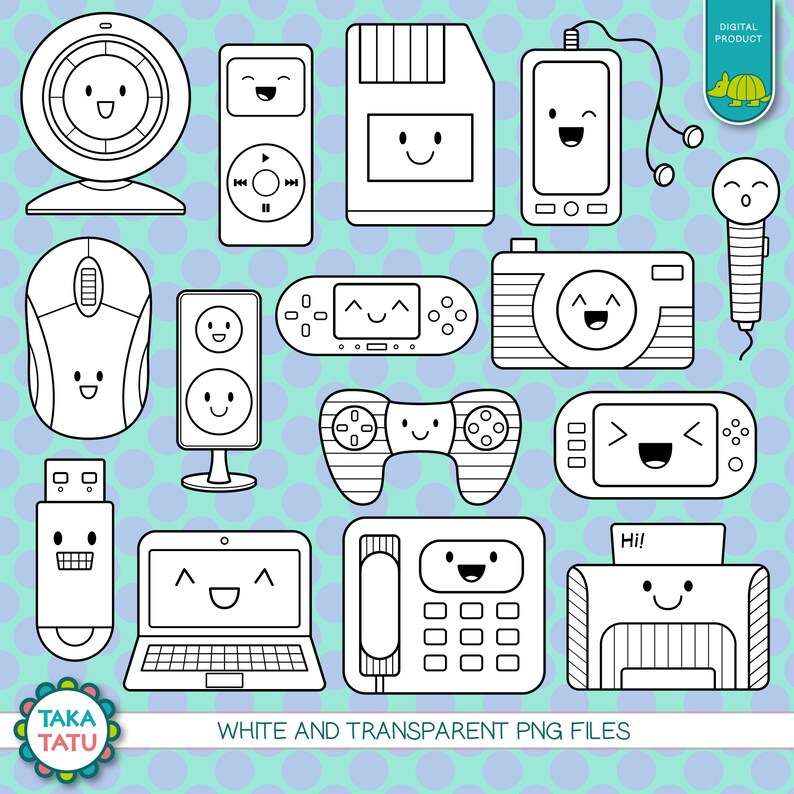 Kawaii Gadgets Digital Stamp Gadget Clip Art / Electronic | Etsy