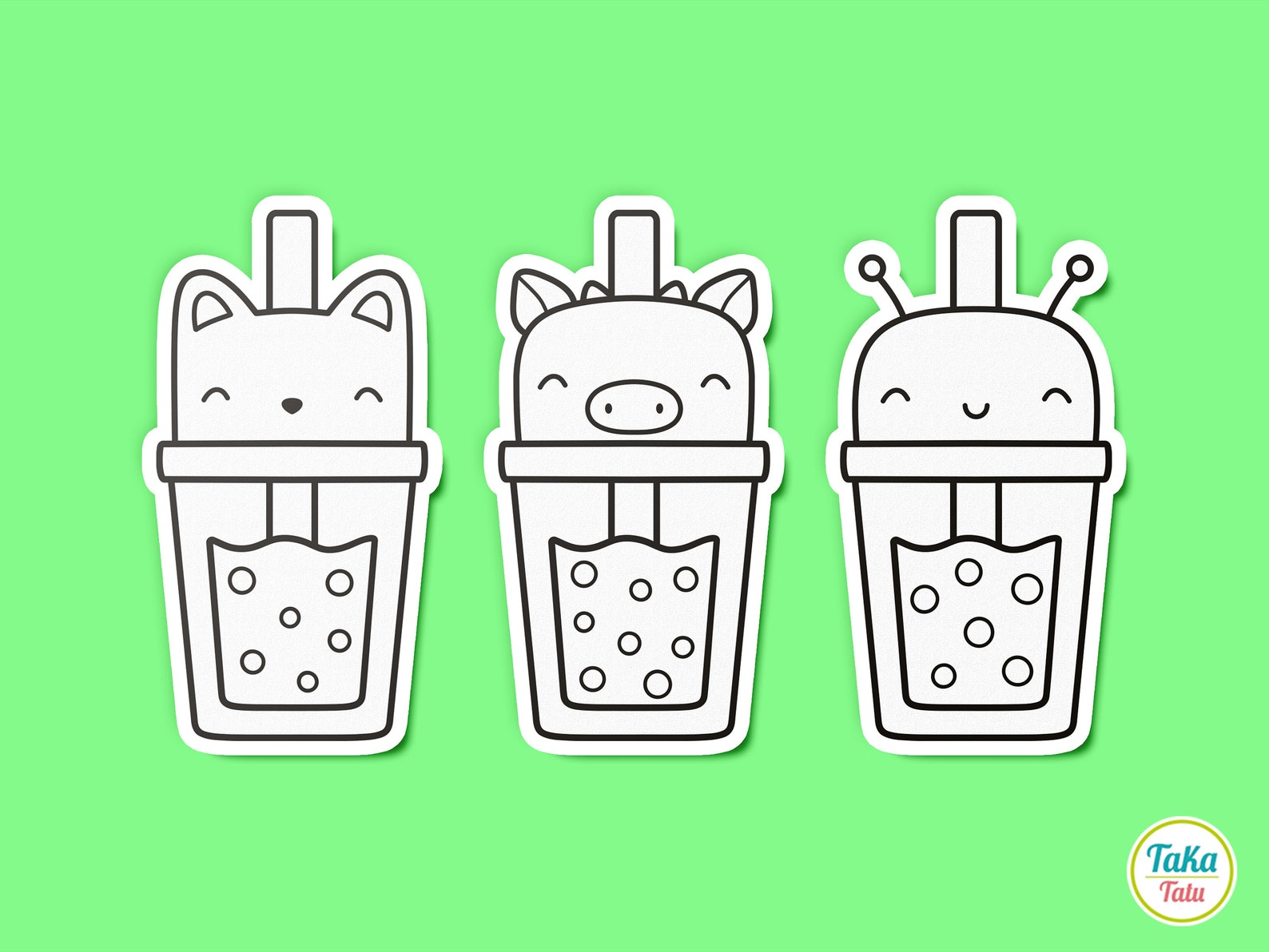 Bubble Tea Animals Digital Stamp Hand Drawn Cute Boba Tea - Etsy