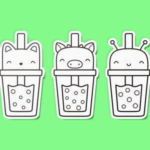 Bubble Tea Animals Digital Stamp - Hand Drawn Cute Boba Tea Clipart ...