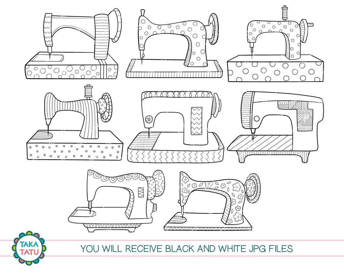 Sewing Machine Digital Stamp Sewing Clipart / Sewing Doodles - Etsy
