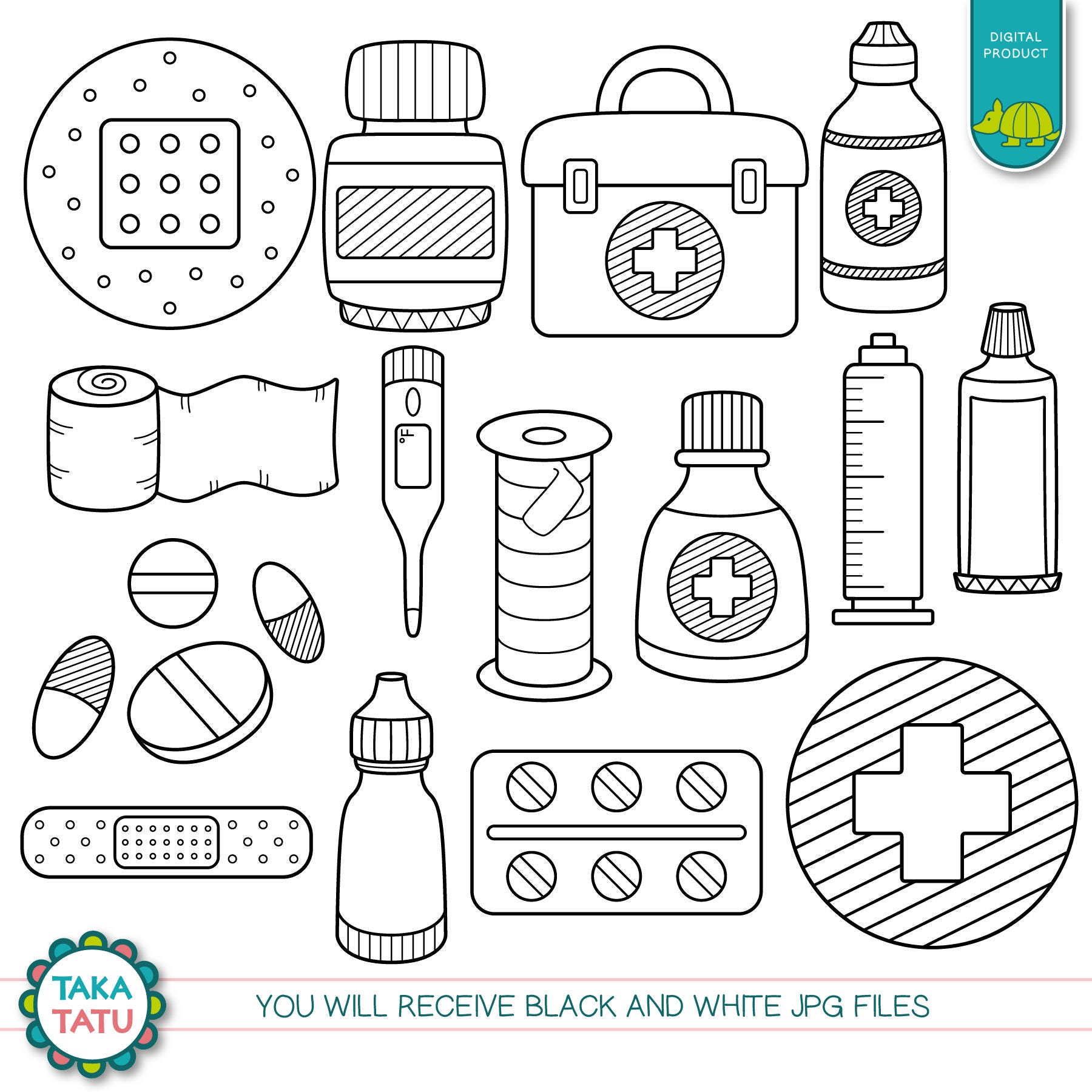 First Aid Kit Digital Stamp First Aid Clipart / Medical Kit - Etsy