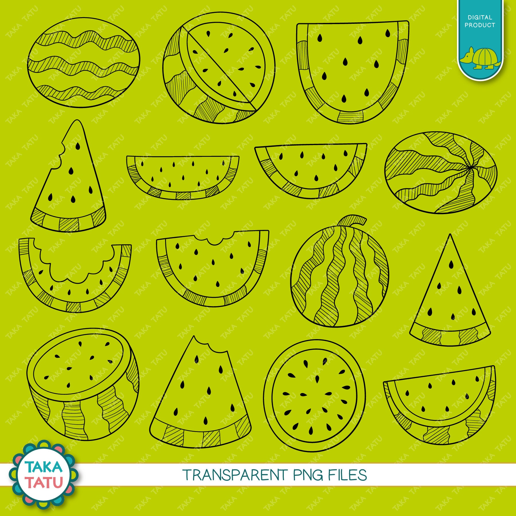 Watermelon Clipart Hand Drawn Digital Stamp / Watermelon | Etsy