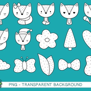 Fox Digital Stamp - Fox Clipart / Hand Drawn Black and White Fox ...