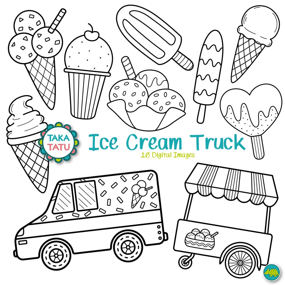Ice Cream Truck Digital Stamp - Ice Cream Truck Clipart / Summer ...