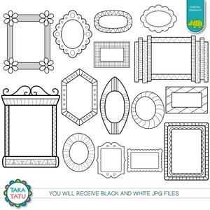 Doodle Frames Digital Stamp Pack - Black and White Clipart / Black and ...