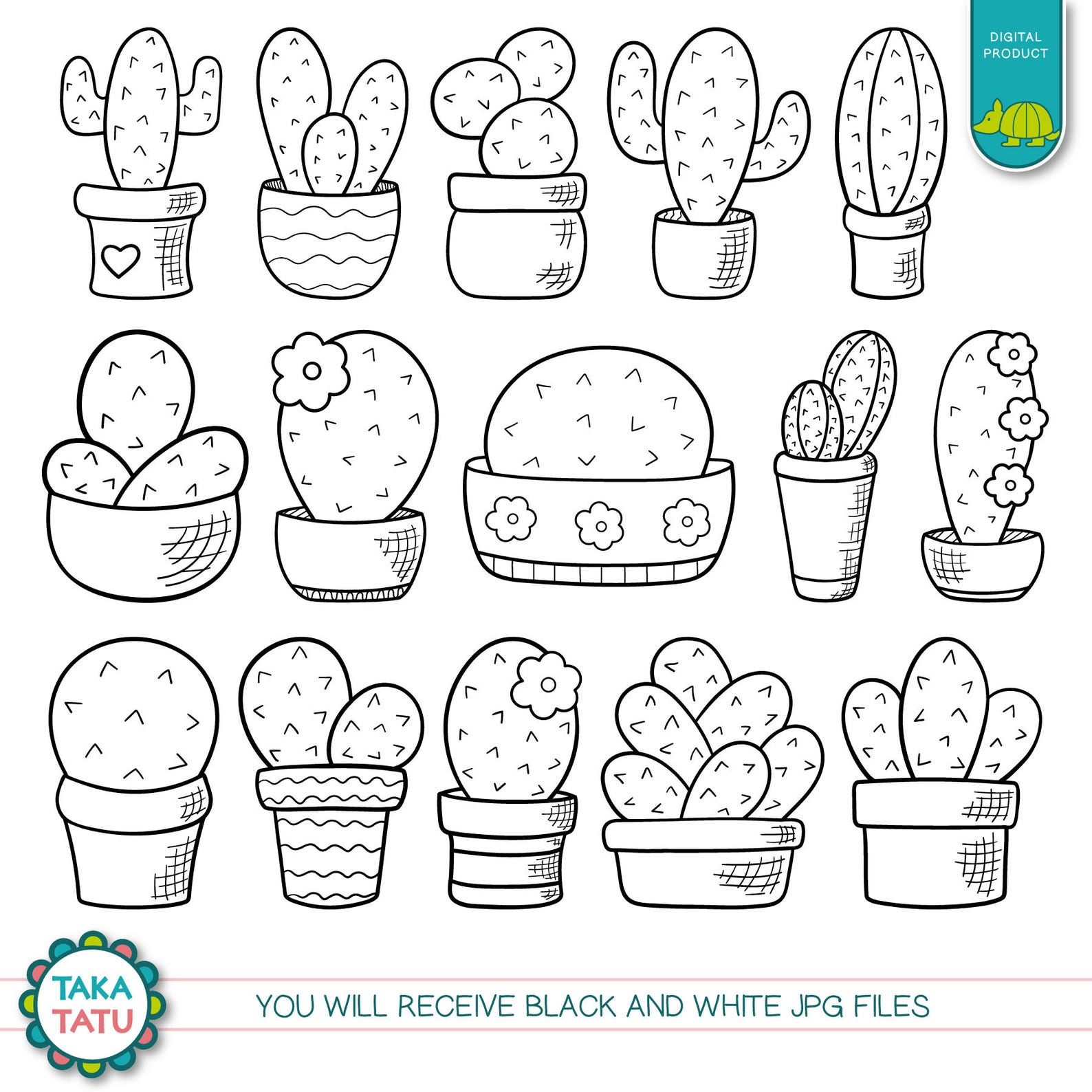 Cactus Doodles Digital Stamp Cactus Cliparts / Garden - Etsy