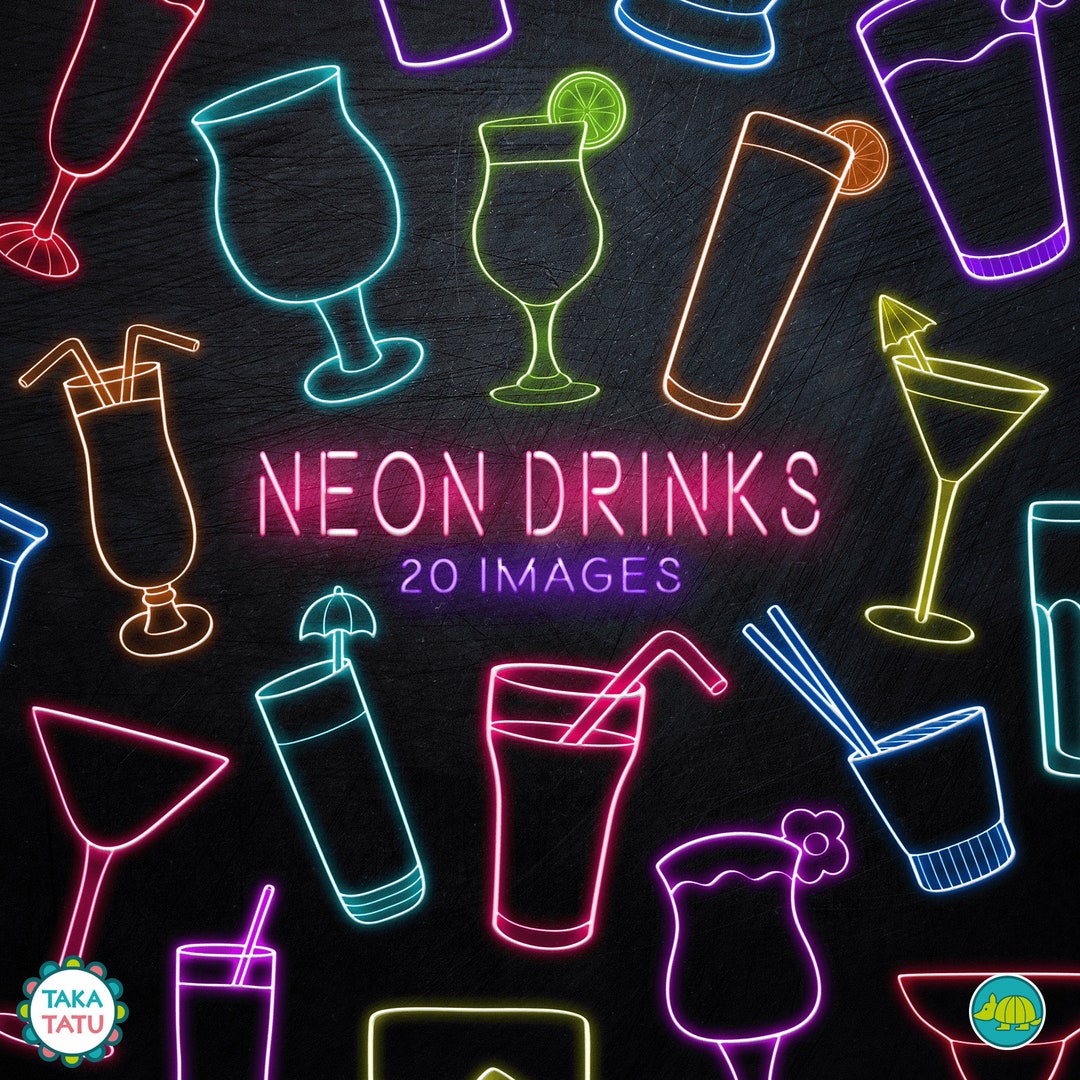 Neon Drinks Clipart - Neon Cocktail Clipart / Digital Neon Lights ...