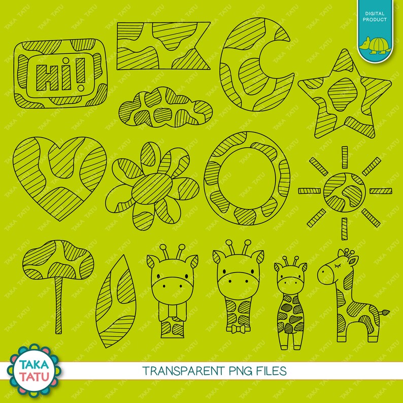 Giraffe Doodles Digital Stamp Pack Giraffe Doodles Clipart / - Etsy