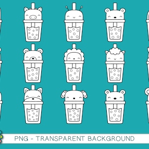 Bubble Tea Animals Digital Stamp - Hand Drawn Cute Boba Tea Clipart ...