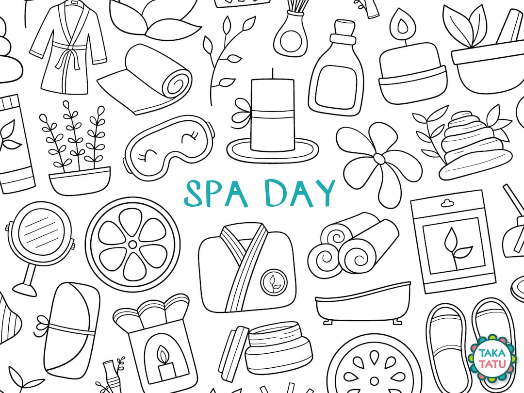 43 Spa Day Theme Digital Stamp Set - Self Care Black and White ...