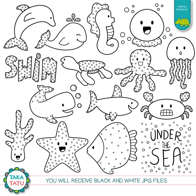 Under the Sea Digital Stamp Sea Clipart / Sea Animals Clip - Etsy