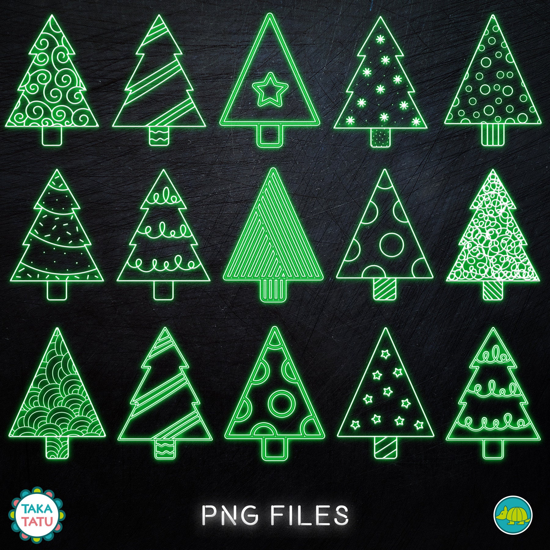 Neon Christmas Trees Clipart Christmas Neon Lights / | Etsy