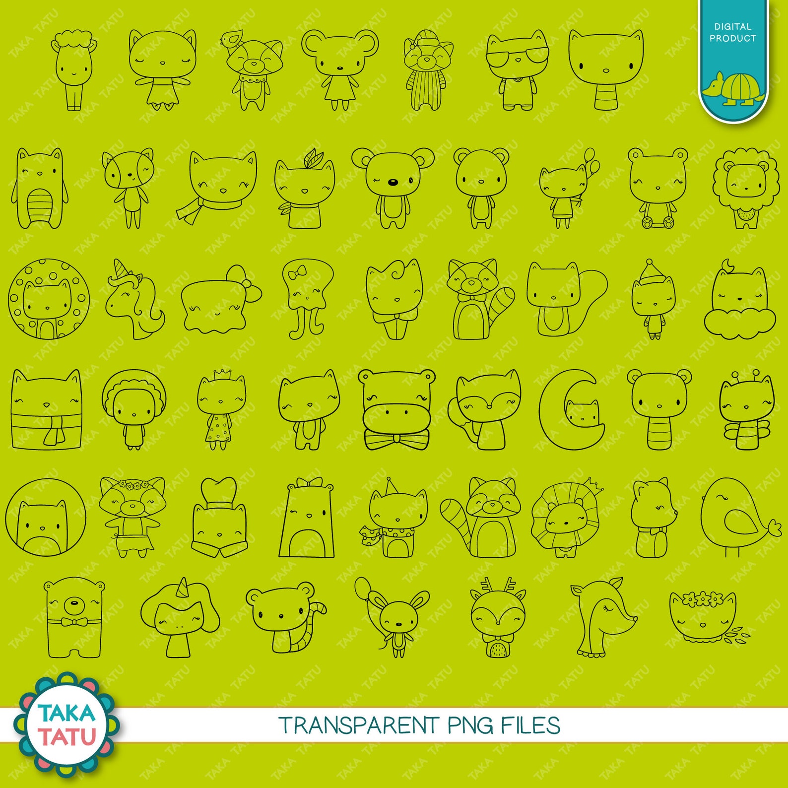 Cuties Clipart - Cute Animals Digital Stamp / Printable Cute Characters ...