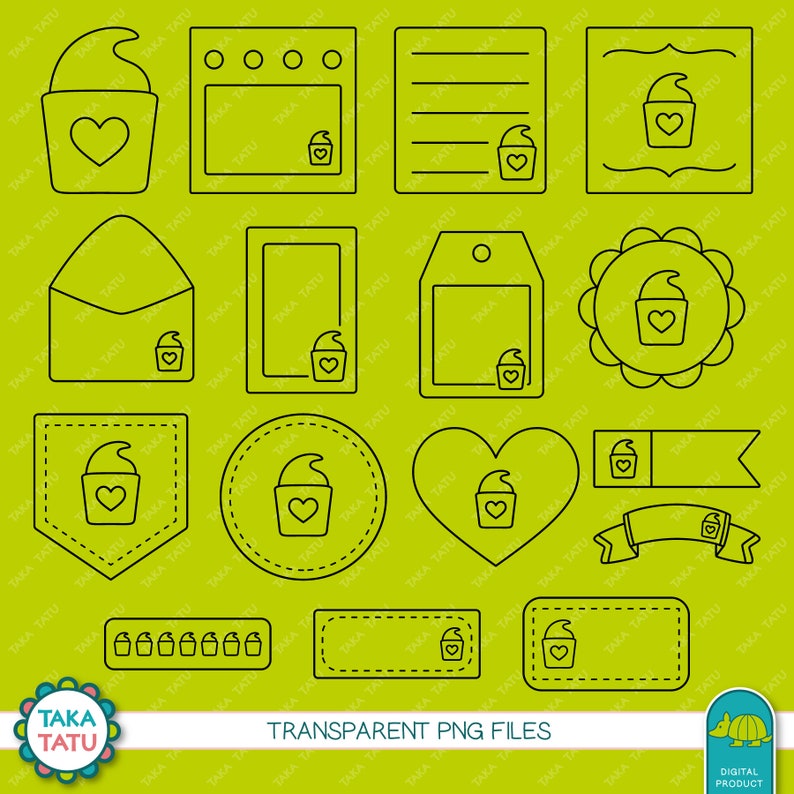 Cupcake Bullet Journal Digital Stamp - Black and White Line Art Cute ...