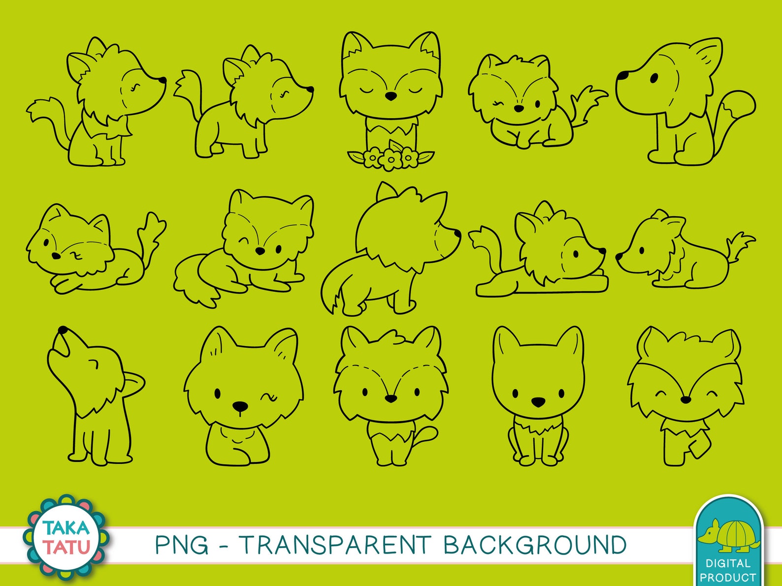 Wolf Doodles Digital Stamp Wolf Clipart / Cute Wolf Hand - Etsy