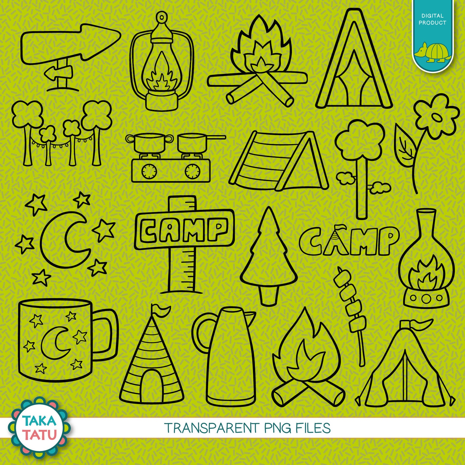 Camping Trip Digital Stamp - Camping Clip Art / Camping Doodles ...