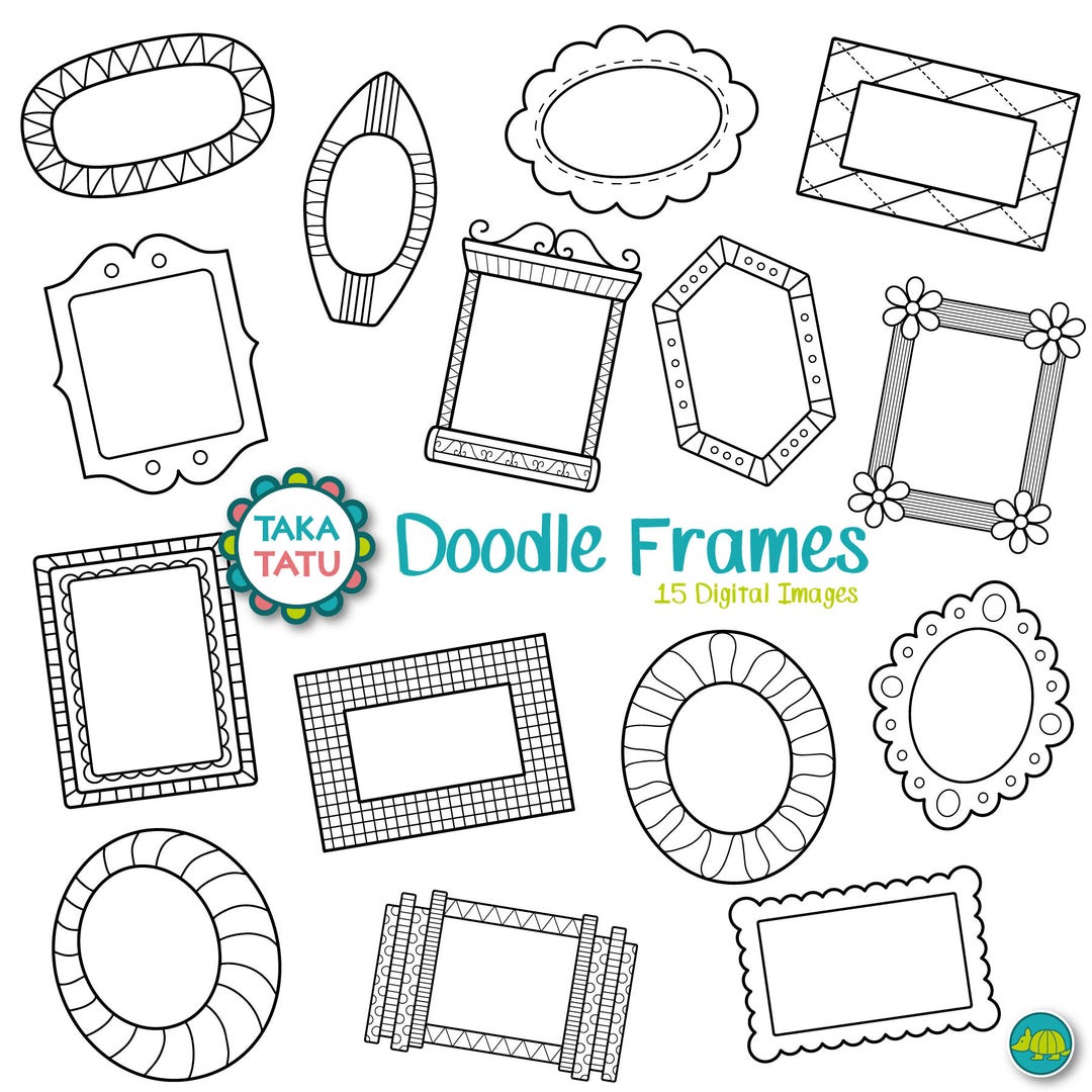 Doodle Frames Digital Stamp Pack - Black and White Clipart / Black and ...