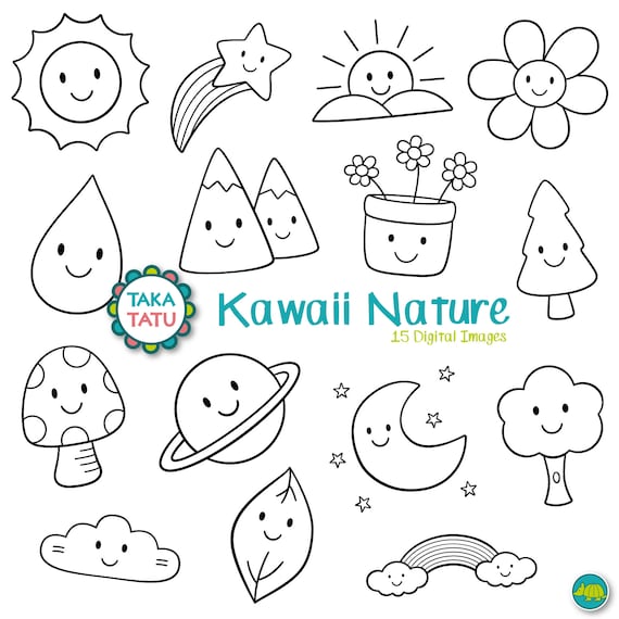 Kawaii Nature Digital Stamp Pack Kawaii Nature Clipart / | Etsy