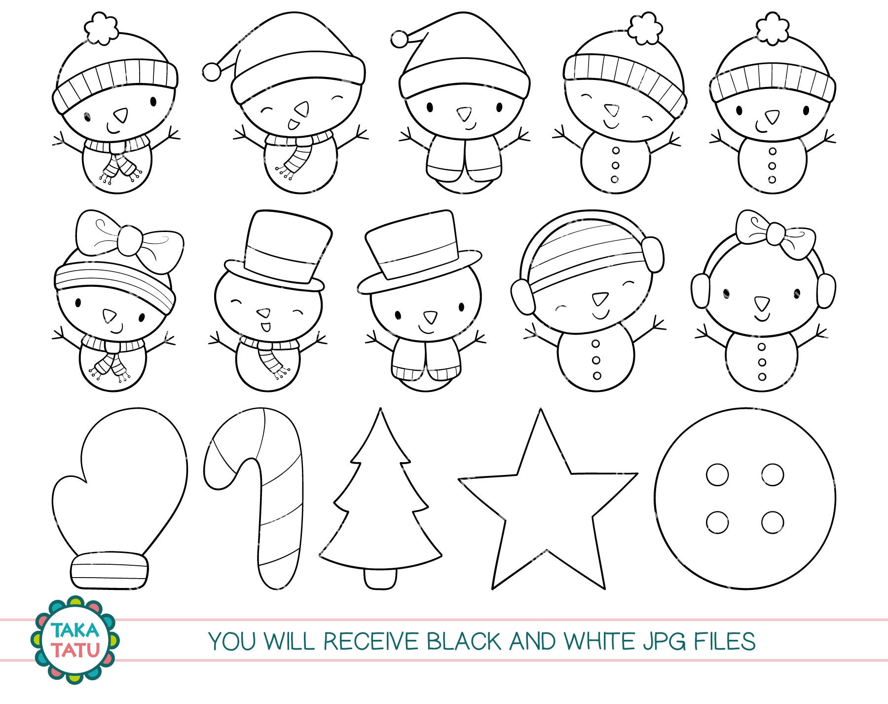 Snowman Stamp Snowman Clipart / Snowman Doodles / Cute - Etsy