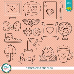 Teenager Room Digital Stamp Pack - Black and White Clipart / Cute ...