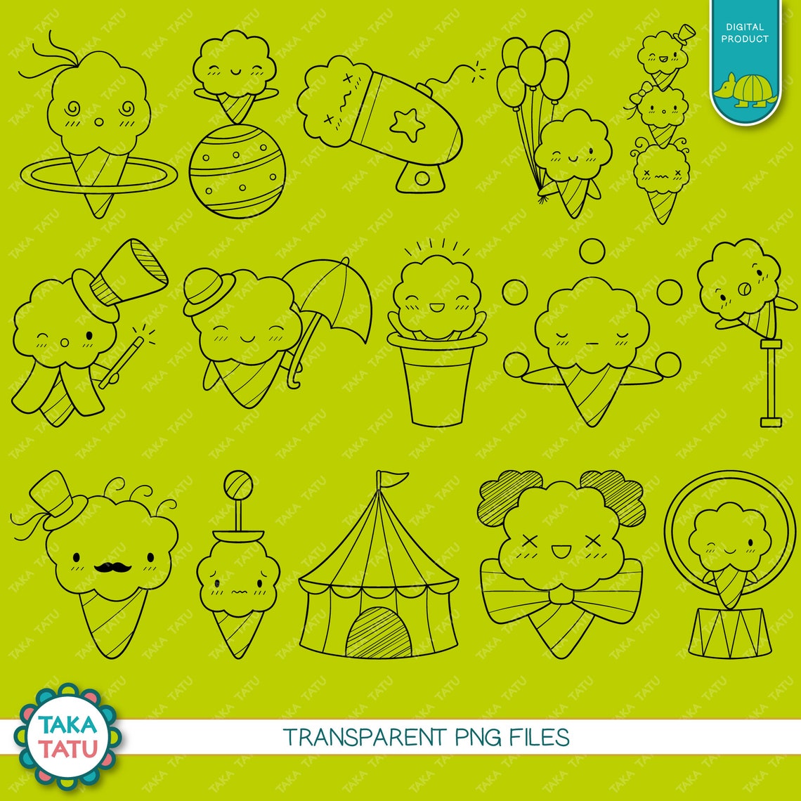 Cotton Candy Circus Clipart Kawaii Carnival Doodles Clipart | Etsy
