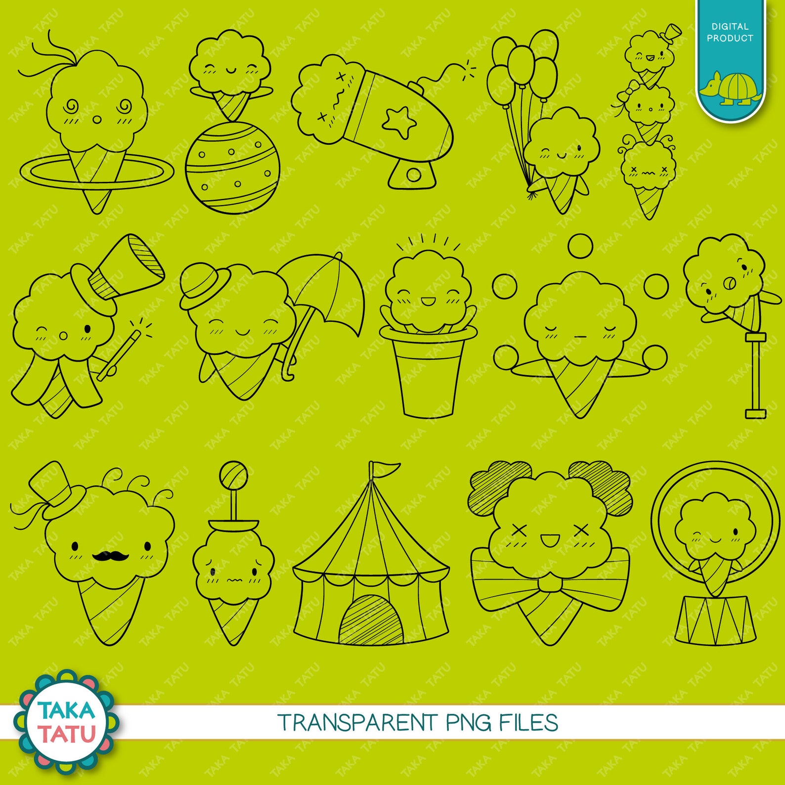 Cotton Candy Circus Clipart Kawaii Carnival Doodles Clipart | Etsy