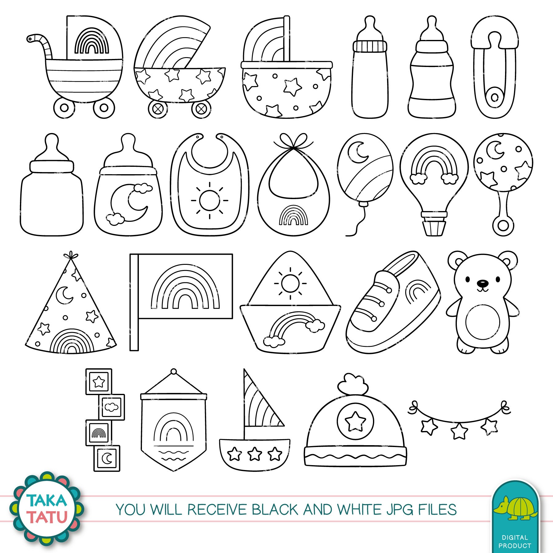 Nursery Doodles Clipart Baby Room Digital Stamps / Newborn - Etsy