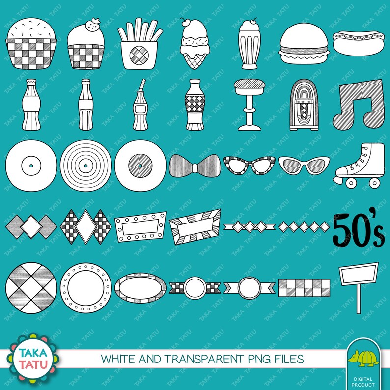 50s Diner Digital Stamp - Retro Diner Clipart / Vintage Sock Hop Party ...