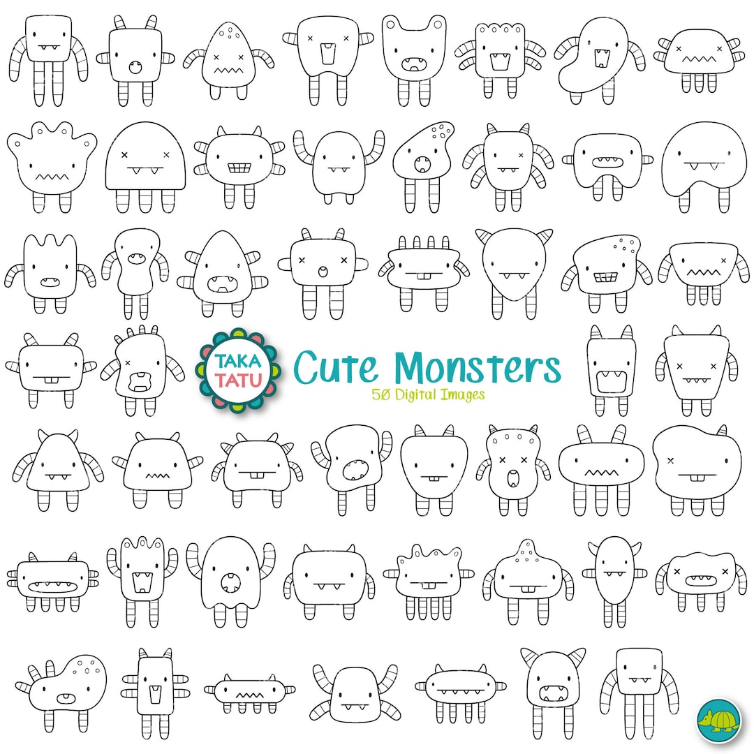 Cute Monsters Clipart - Black and White Clipart / Monster Doodles ...