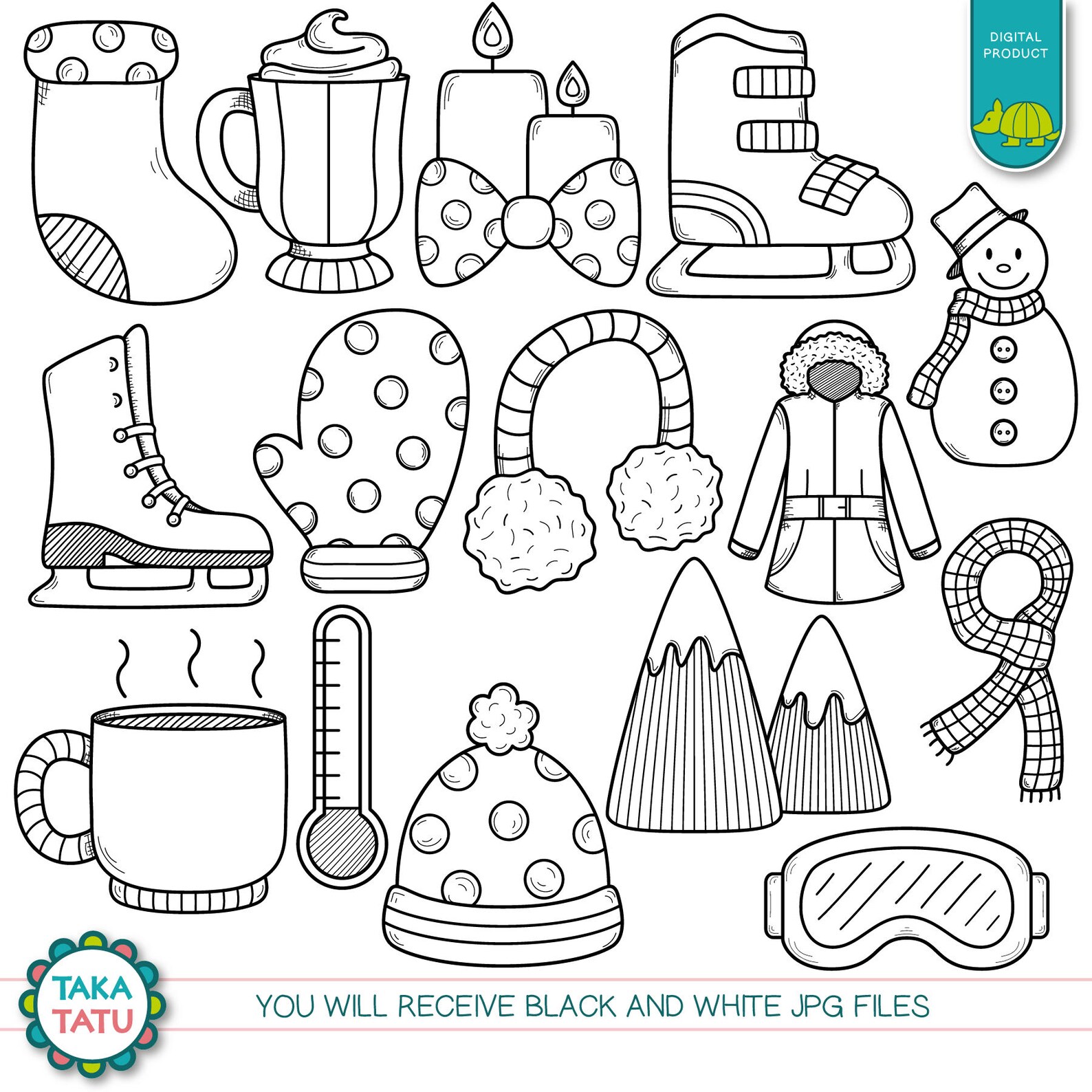 Winter Doodles Digital Stamp Winter Clipart /winter Stamp / - Etsy