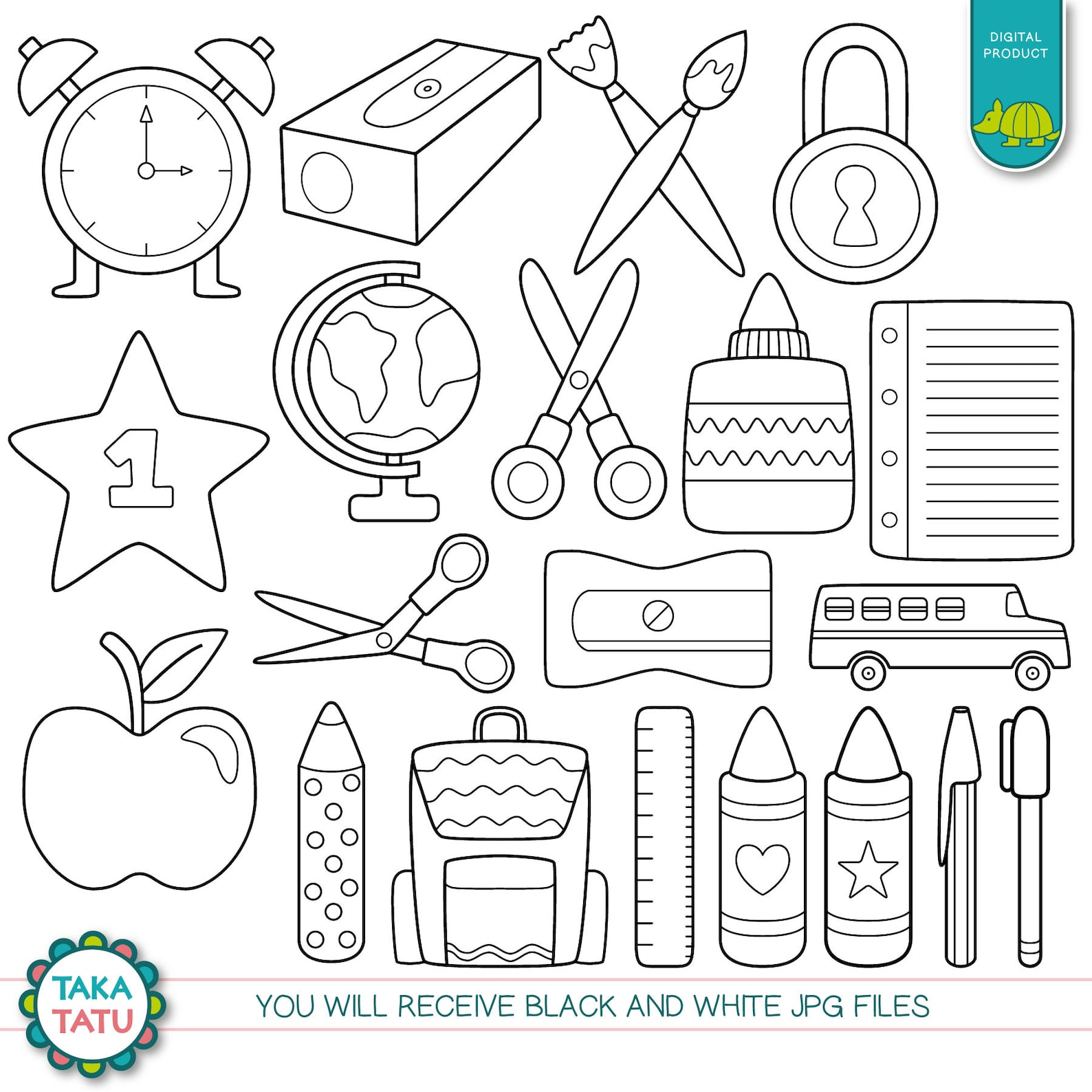 School Digital Stamp Pack - Back to School Clipart / School Clipart ...
