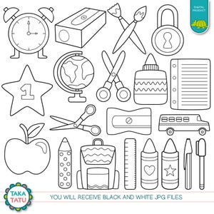 School Digital Stamp Pack - Back to School Clipart / School Clipart ...