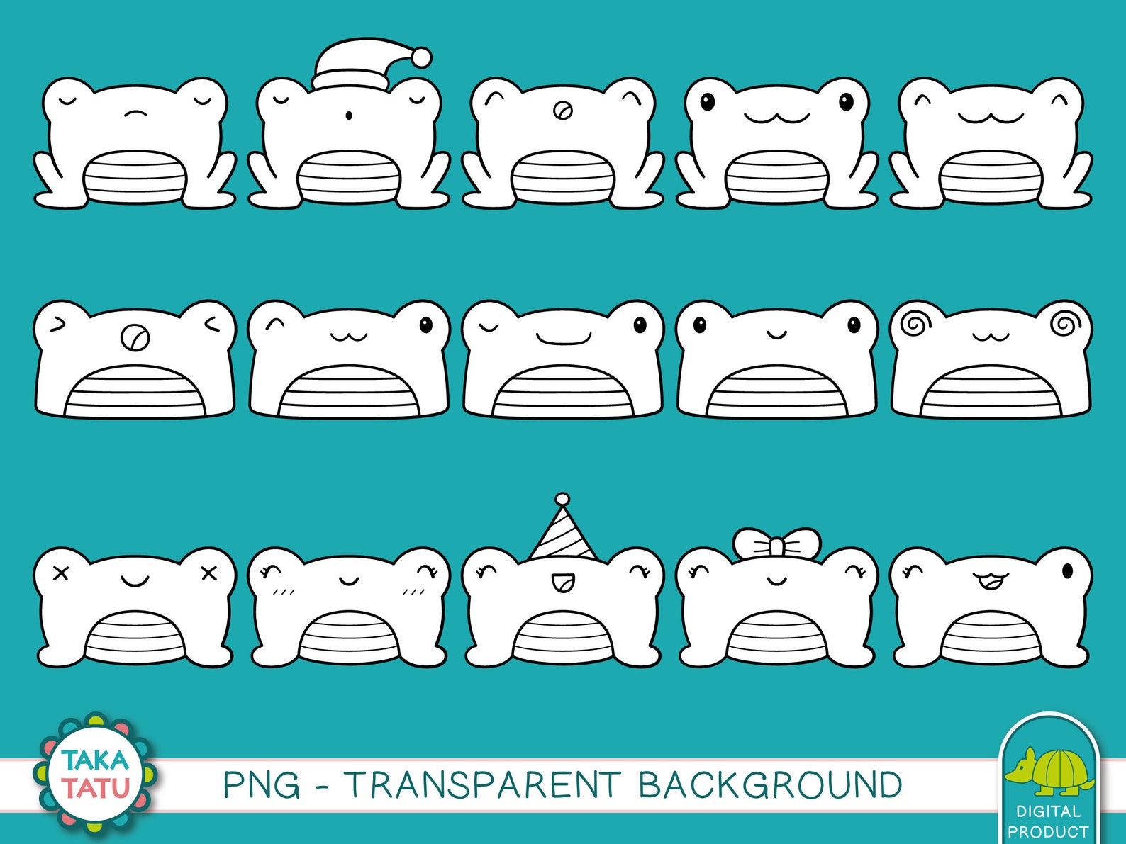 Cute Frogs Digital Stamp Black and White Kawaii Frogs - Etsy