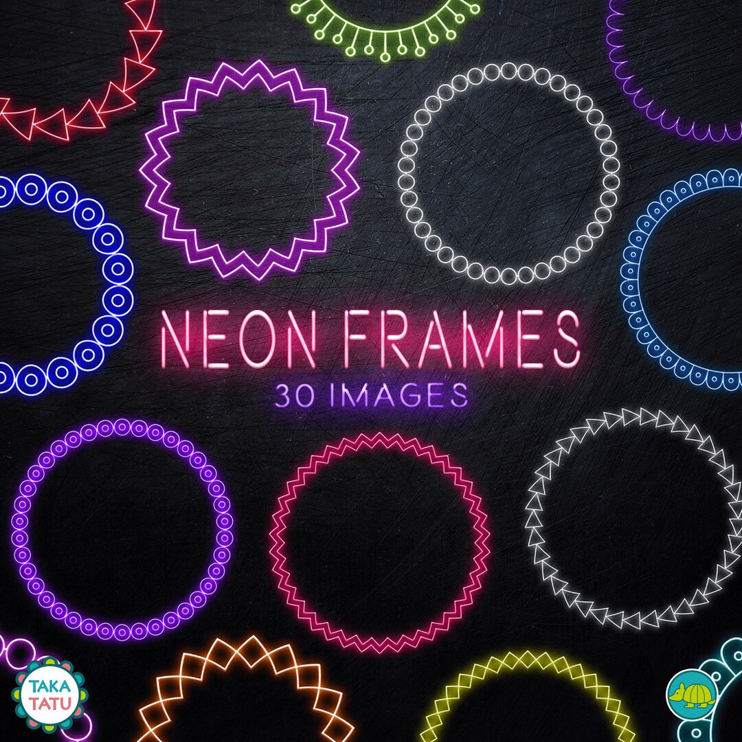 Neon Frames Clipart Set - Neon Bright Overlay / Neon Light Circle ...