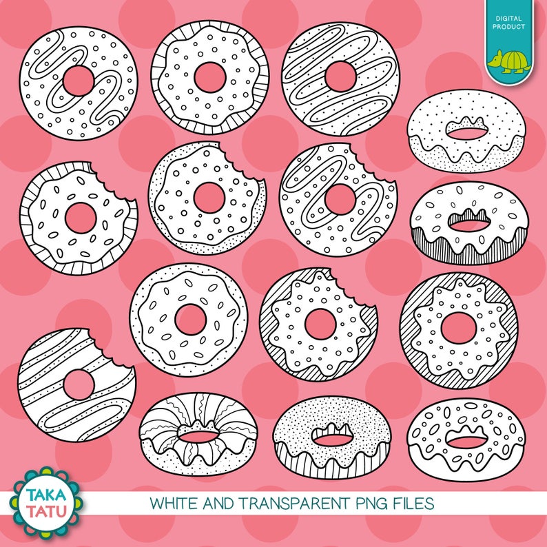 Donuts Digital Stamp Donuts Clipart / Donuts Line Art / - Etsy