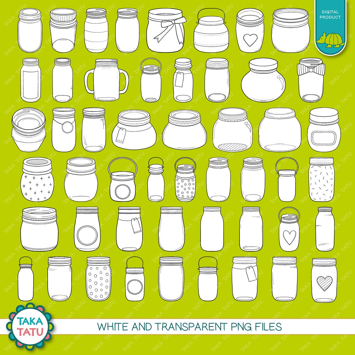 Mason Jar Digital Stamp - Mason Jar Clipart / Mason Jar Doodles / Line ...