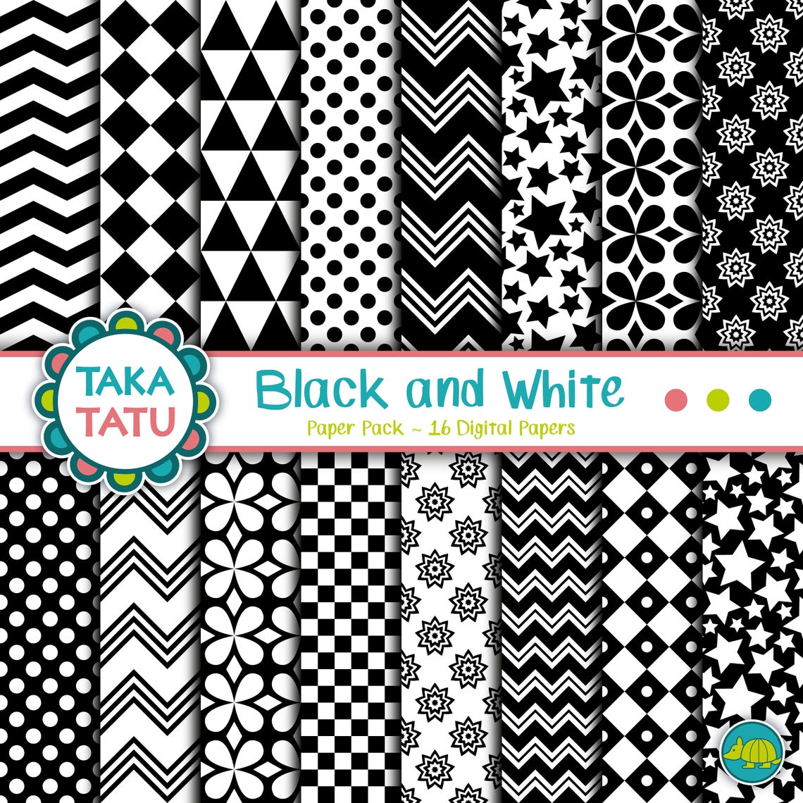 Black and White Digital Paper Pack Geometric Black and White | Etsy